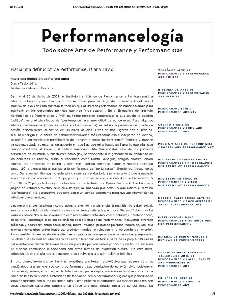 Hacia Una Definición de Performance. Diana Taylor | PDF | Arte de ... Hacia Una Definición de Performance. Diana Taylor | PDF | Arte de ...