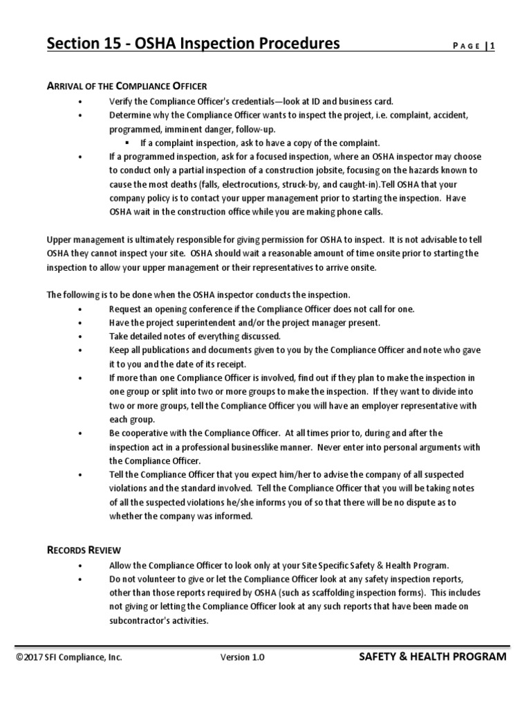 Section 15 - OSHA Inspection Procedures | PDF | Occupational Safety And ...