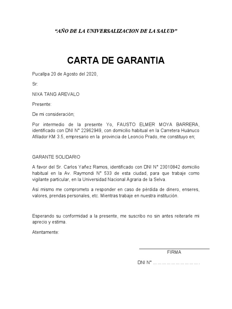 Carta de Garantia | PDF