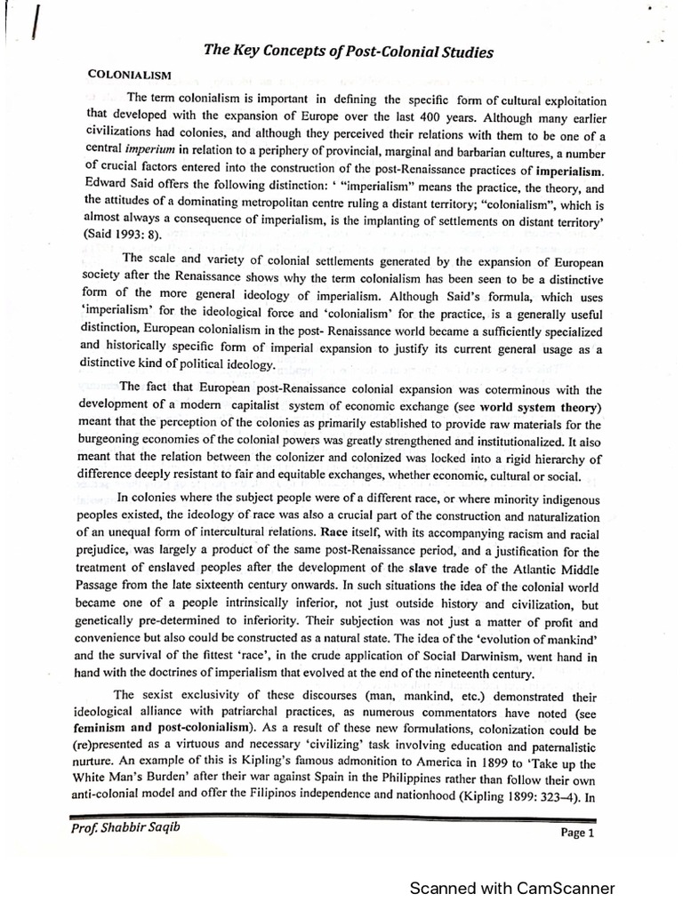 Key Concepts of Post Colonial Studies | PDF