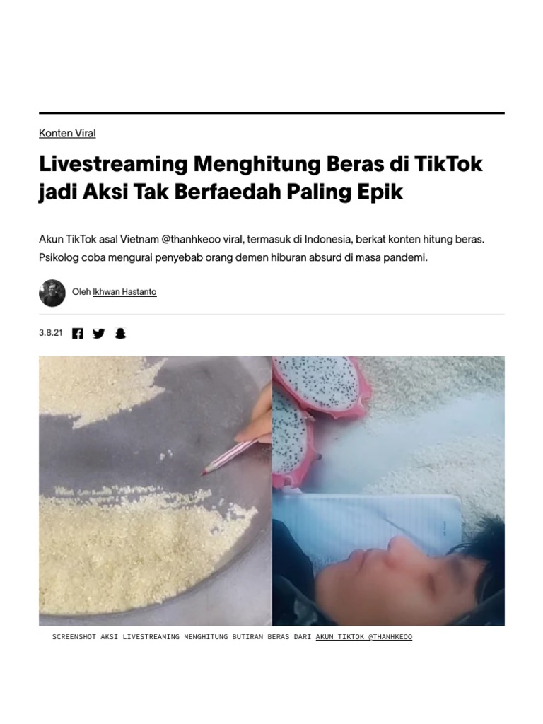 Livestreaming Menghitung Beras Di TikTok Aksi Unfaedah Paling Epik | PDF
