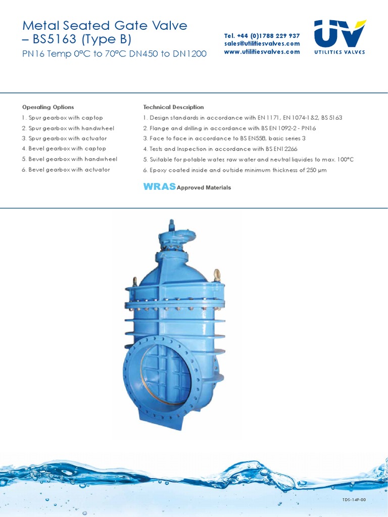 Metal Seated Gate Valve BS5163 DN450 DN1200 PN16 | PDF | Valve ...