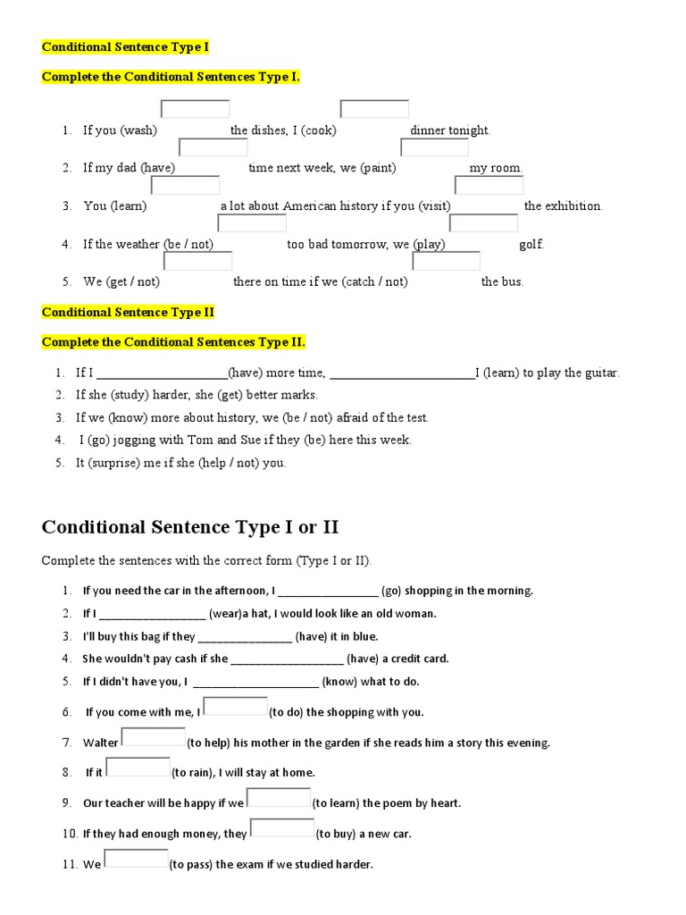 If Conditional Exercises Type I and Type II | PDF