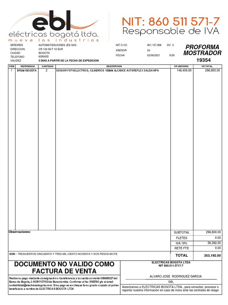 Proforma Mostrador: Documento No Valido Como Factura de Venta | PDF | Bancario