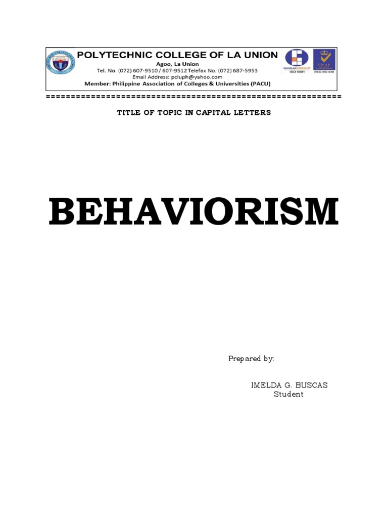 Behaviorism: Title of Topic in Capital Letters | PDF | Behaviorism ...