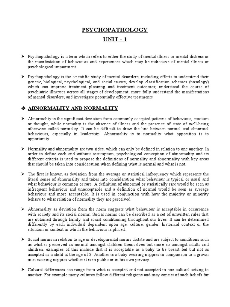 Psychopathology Unit - 1: Abnormality and Normality | PDF | Mental Disorder | Dsm 5