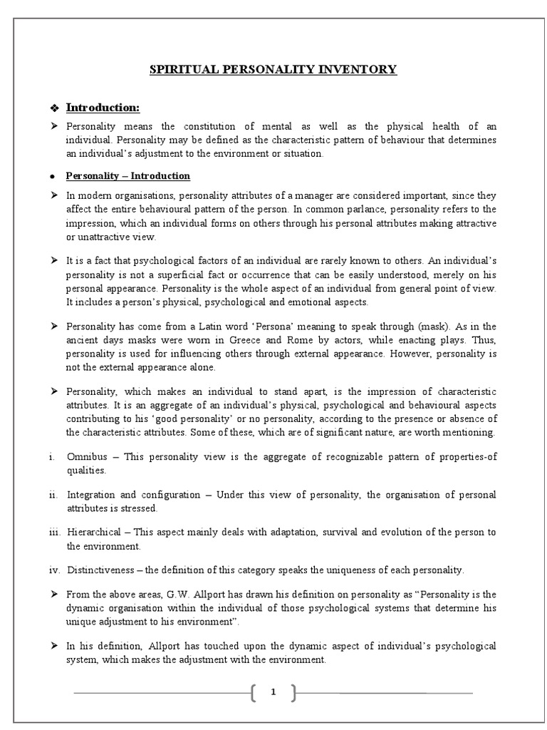 Spiritual Personality Inventory | PDF | Behavior | Spirituality