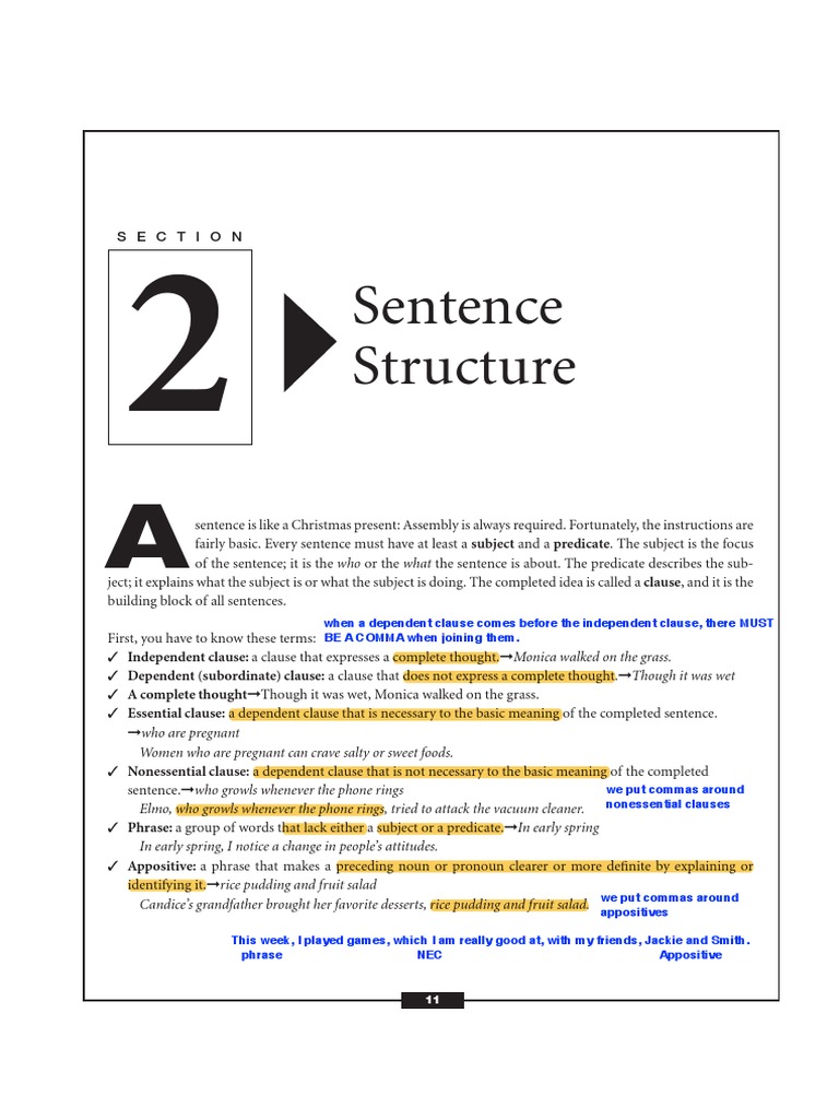 - Sentence Structure - | PDF | Comma | Subject (Grammar)