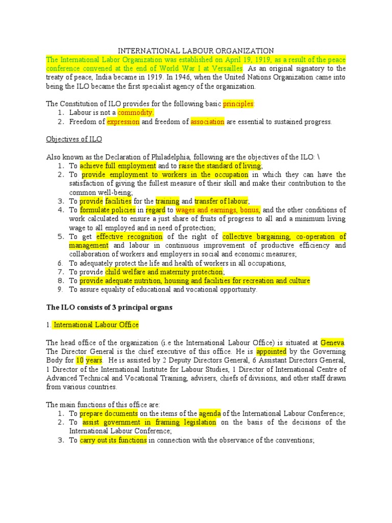 International Labour Organization Pdf International Labour