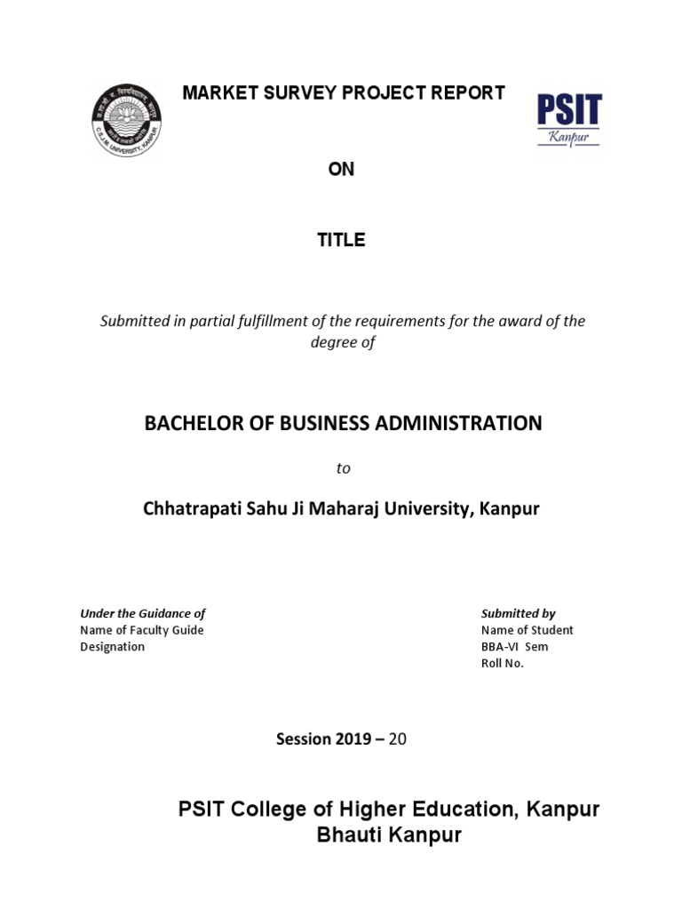 Cover Page & Declaration - Market Survey Project Report | PDF