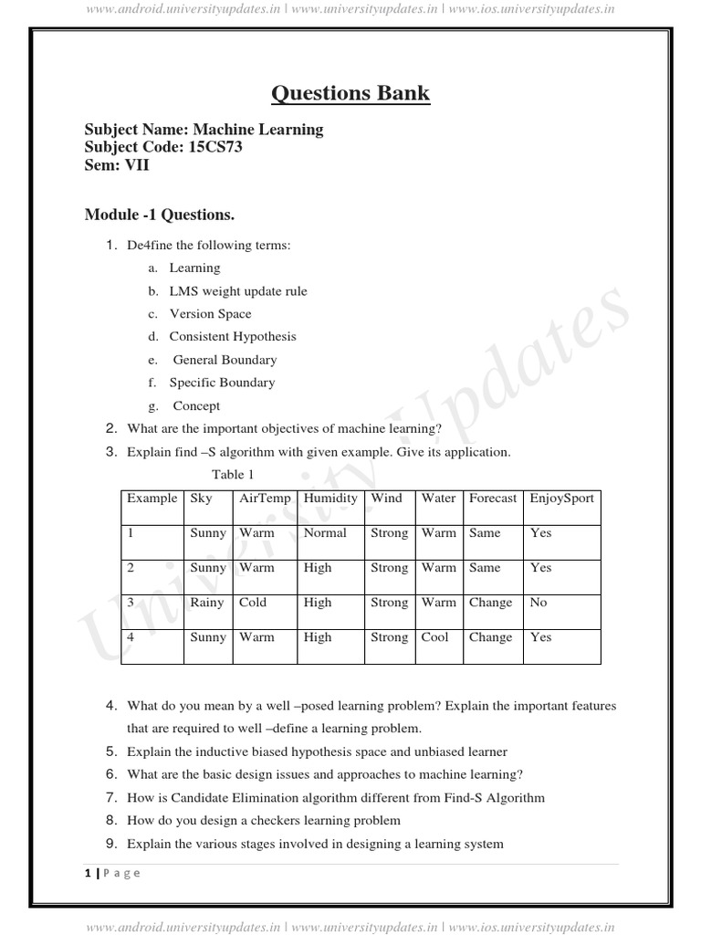 ML (15cs73) Question Bank | PDF | Errors And Residuals | Computational Neuroscience
