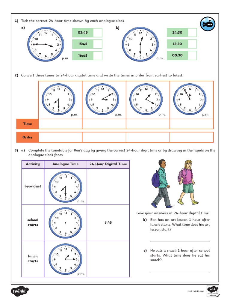 Horizontal Format - Analogue To Digital - 24 Hours | PDF | Clock