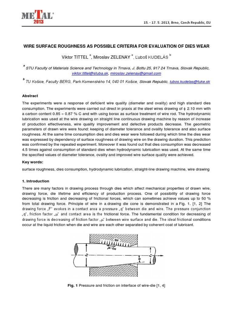 Wire Surface Roughness & Dies Wear | PDF | Friction | Wire