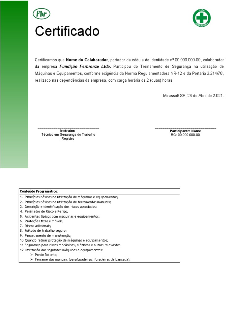 Certificado NR 12 | PDF