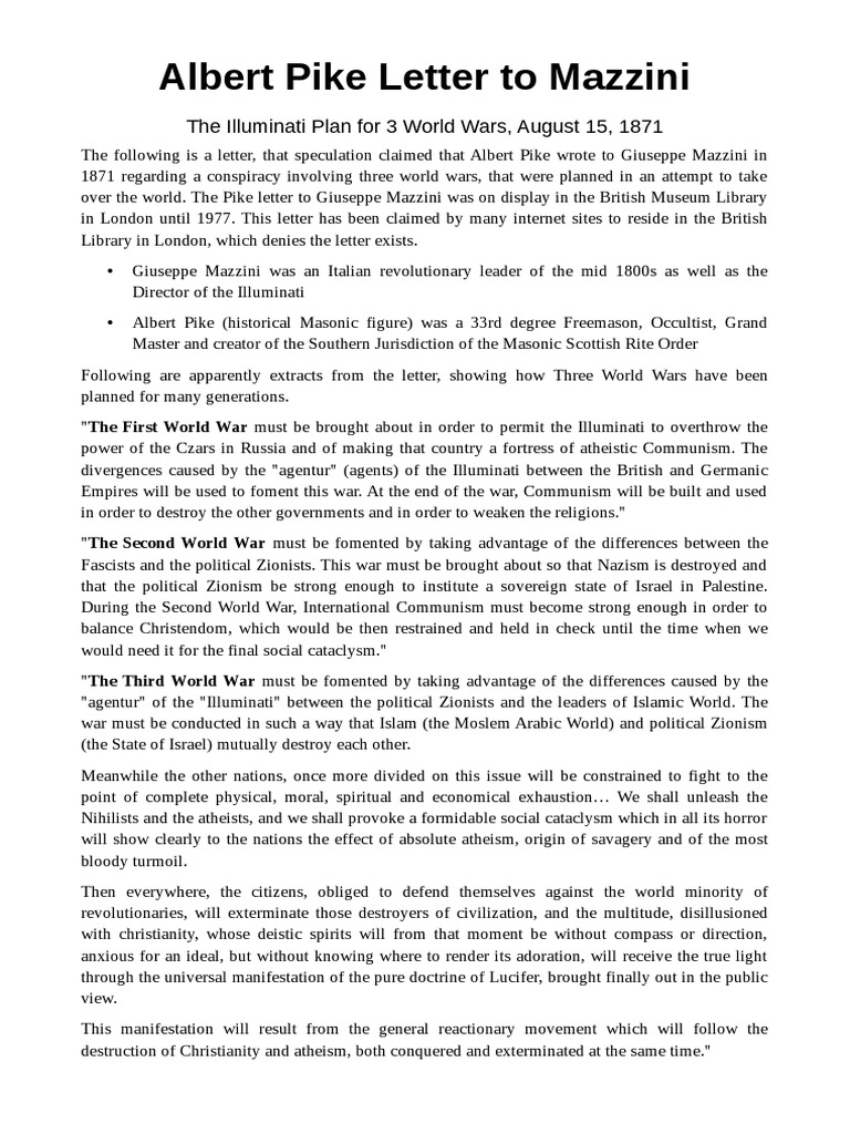 Albert Pike Letter To Mazzini | PDF