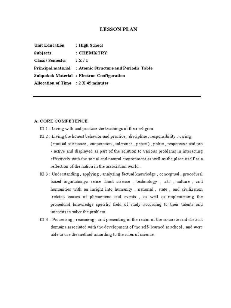 Lesson Plan | PDF | Electron Configuration | Atomic Orbital