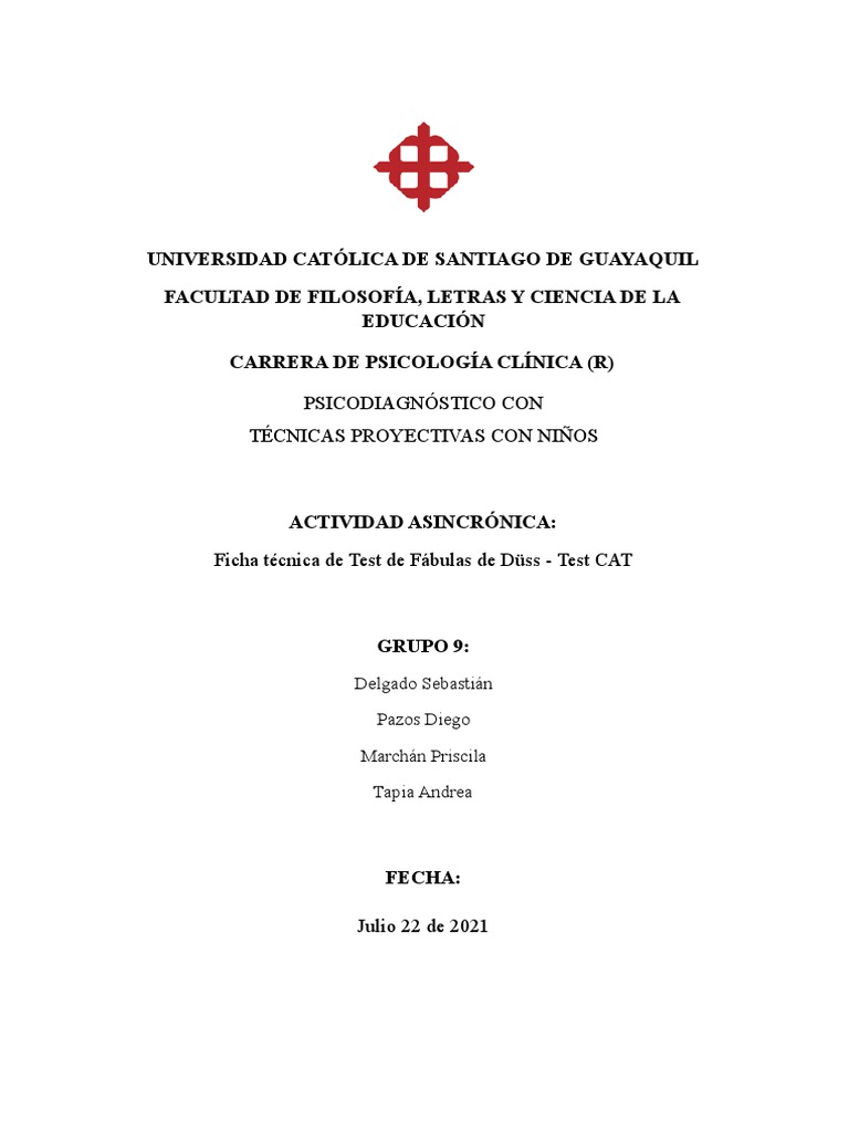 Ficha Técnica Test Fábulas de Düss y Test de CAT | PDF | Educación de ...