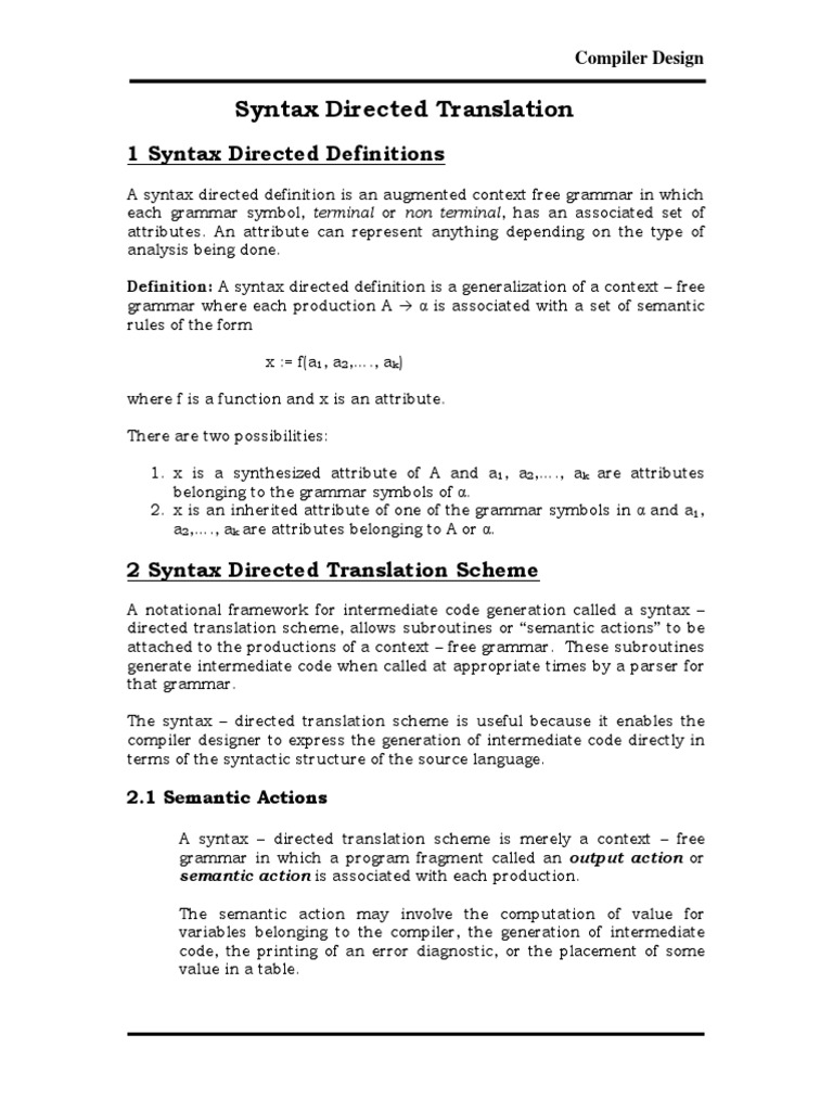 Syntax Directed Translations Pdf Parsing Pointer Computer Programming 1192