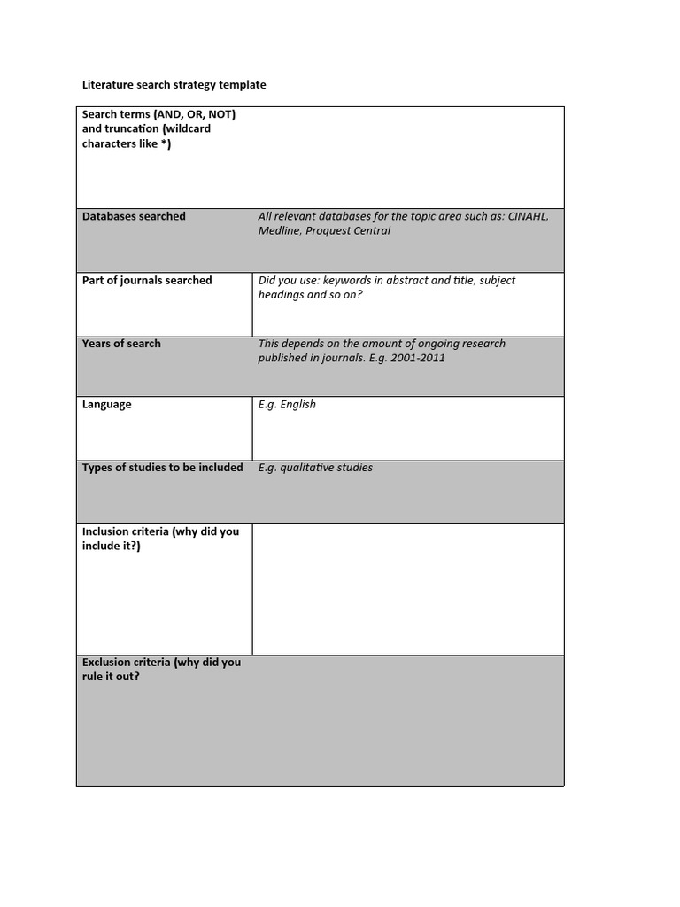 Literature Search Strategy Template Pdf