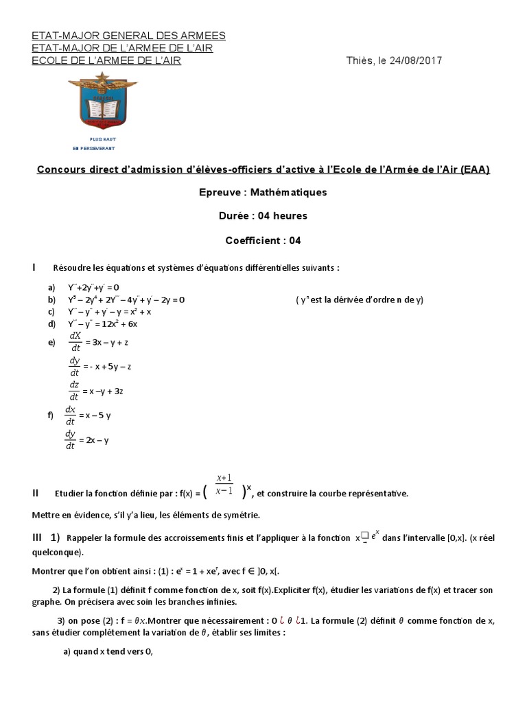 Concours EAA : Épreuve de Mathématiques | PDF
