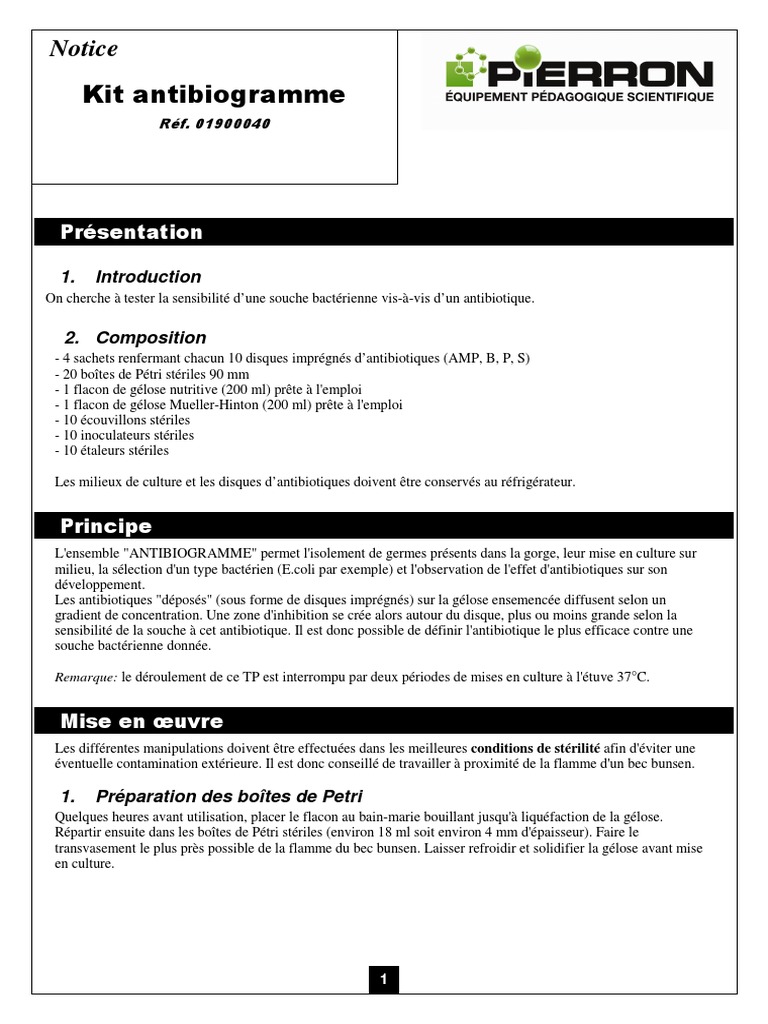 Kit Antibiogramme: Notice | PDF | Escherichia coli | Microbiologie