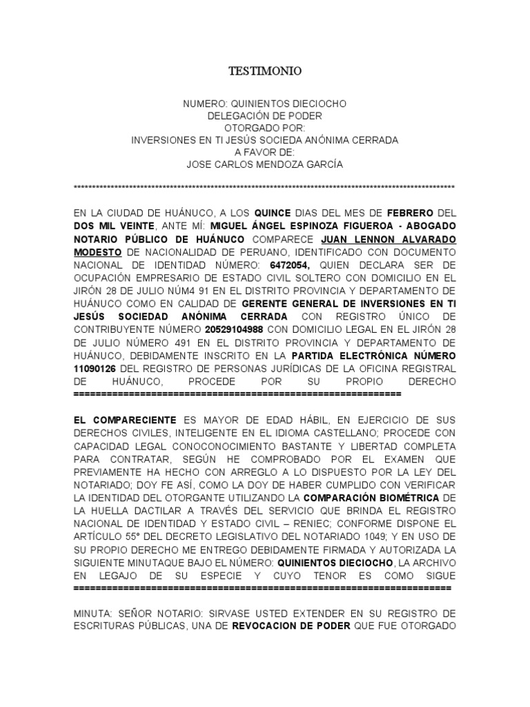 Minuta Revocacion de Poder | PDF | Justicia | Crimen y violencia