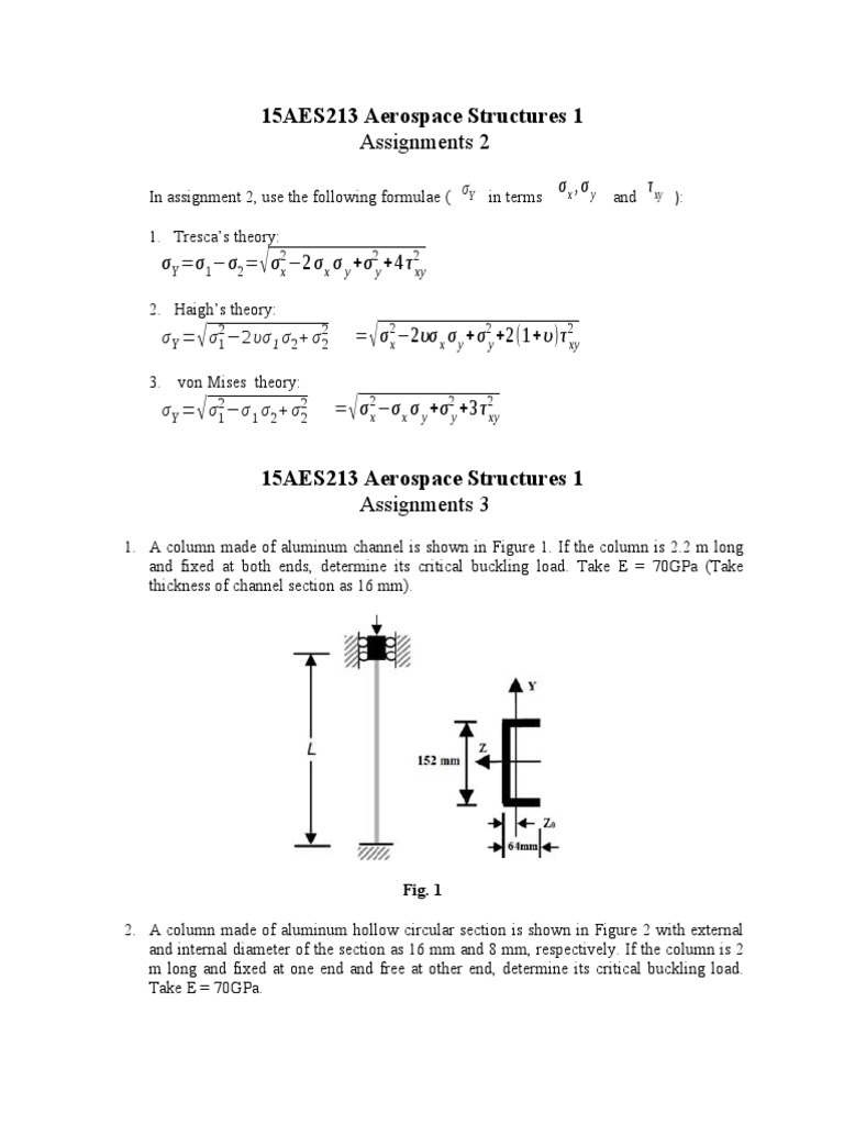 15AES213 Aerospace Structures 1: Assignments 2 | PDF | Buckling | Column