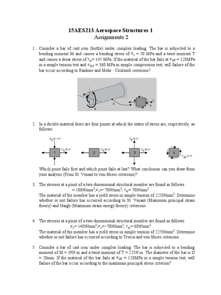 15AES213 Aerospace Structures 1: Assignments 2 | PDF | Stress (Mechanics) | Applied And ...