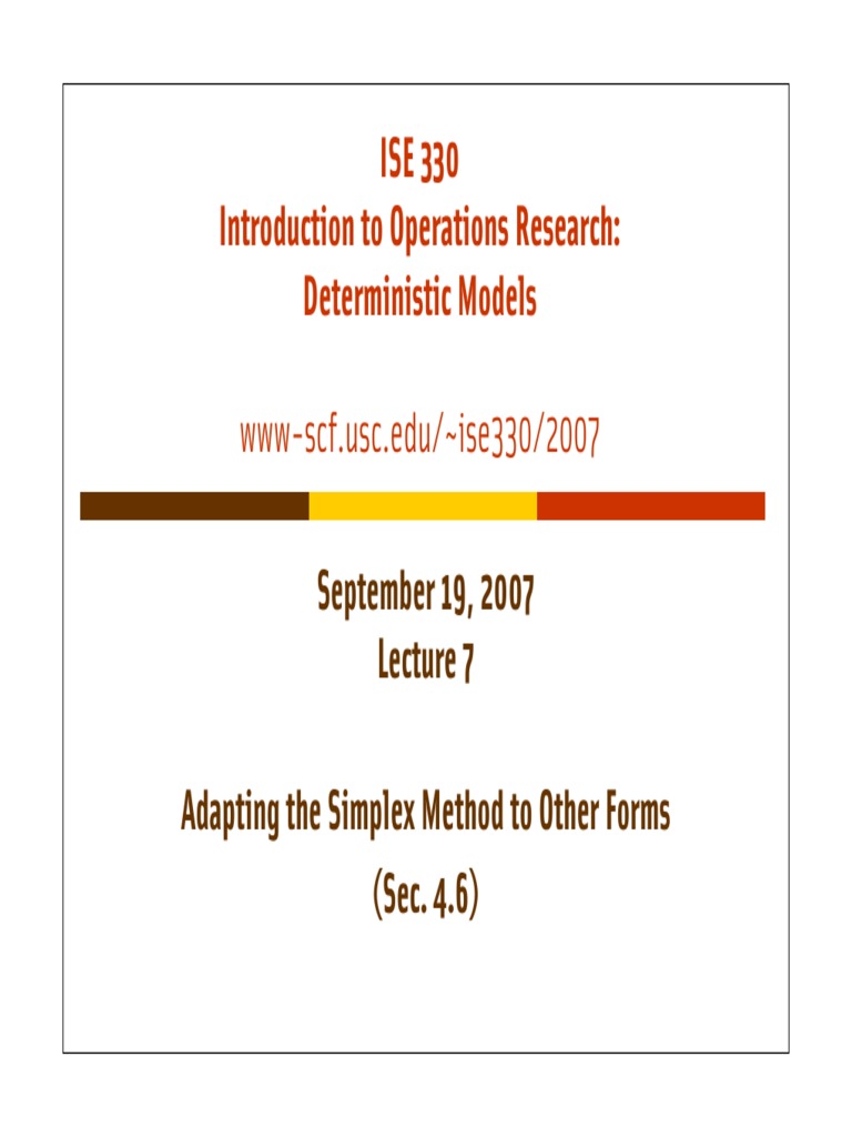 Ise 330 Introduction To Operations Research Deterministic Models Pdf Mathematical Analysis