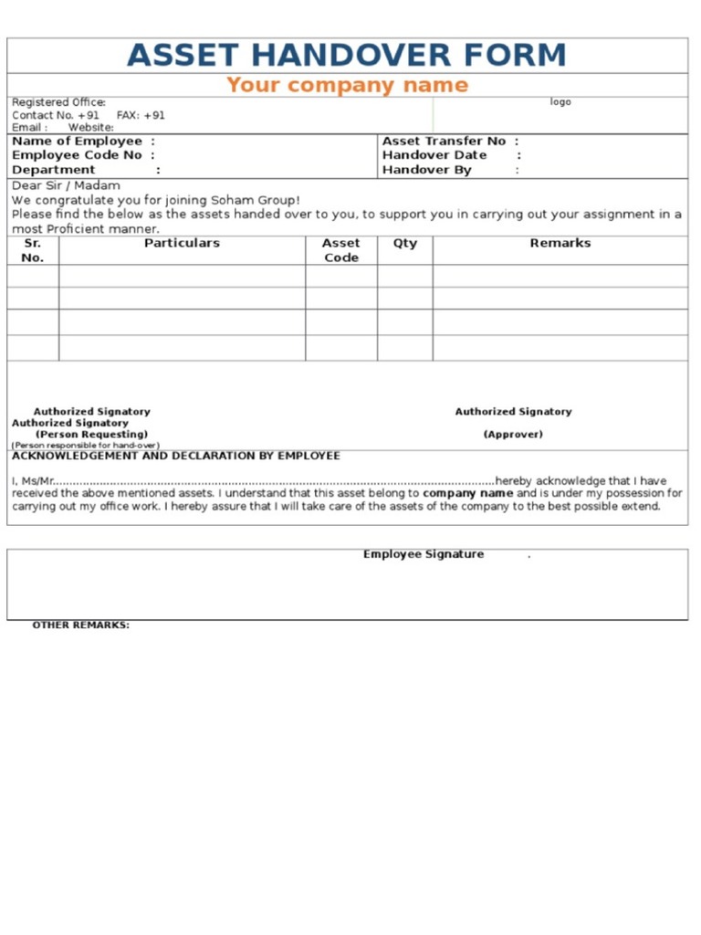 Asset Handover | PDF