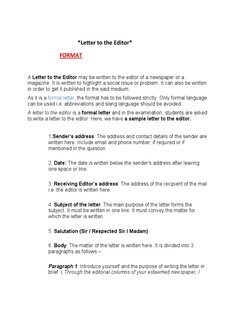 FORMAT Of Letter To The Editor PDF Letter To The Editor Communication