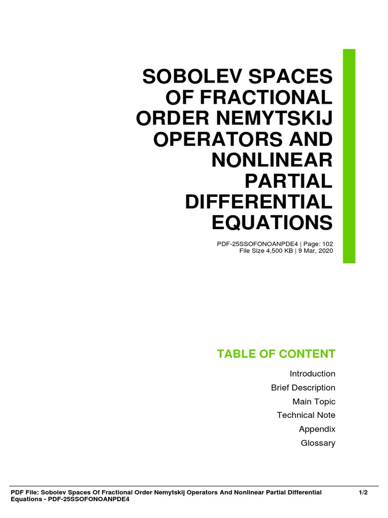 Sobolev Spaces of Fractional Order Nemytskij Operators and Nonlinear Partial Differential ...