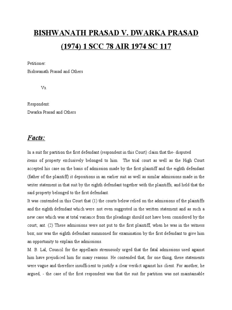 Bishwanath Prasad V. Dwarka Prasad (1974) 1 SCC 78 AIR 1974 SC 117 ...