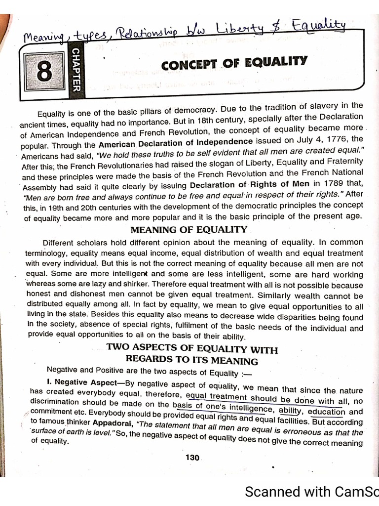 Equality (Meaning, Dimensions and Relationship Between Liberty and ...