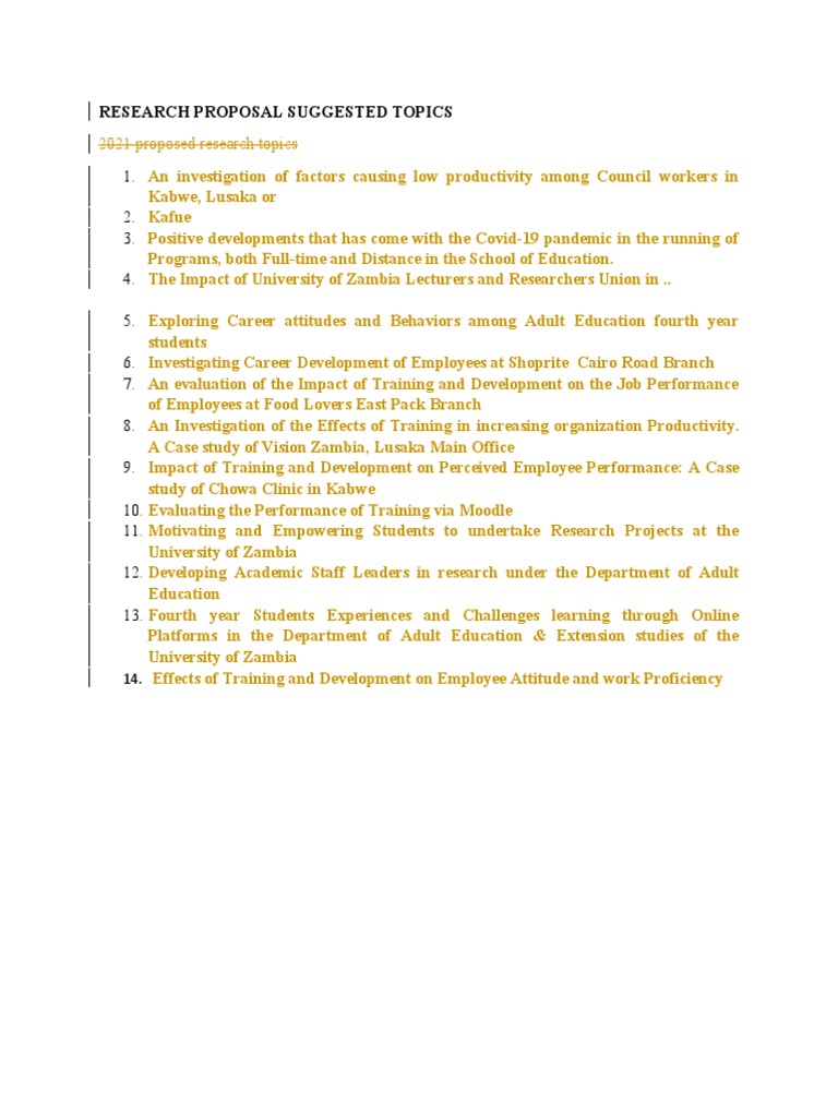 Research Proposal Suggested Topics | PDF | Career & Growth | Business