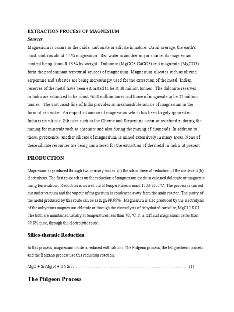 Sources: Extraction Process of Magnesium | PDF | Nickel | Smelting