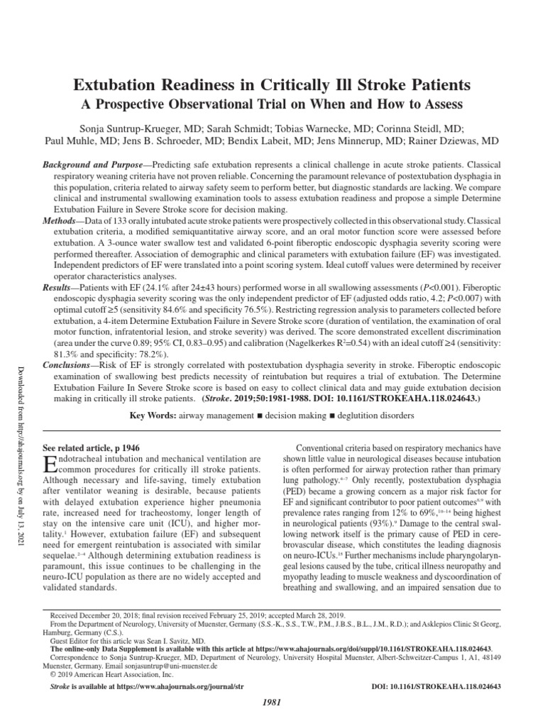 Extubation Readiness in Critically Ill Stroke Patients | PDF | Stroke ...