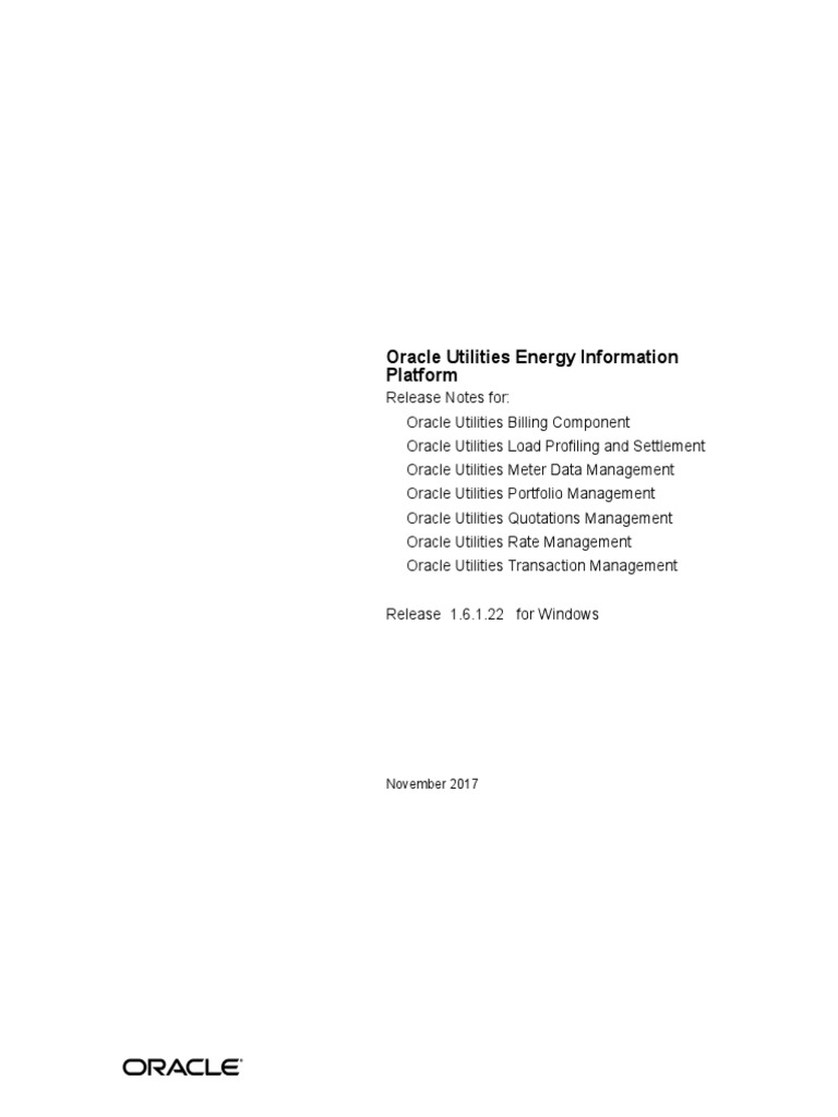 Oracle Utilities EIP-BC-LPS-MDM-PM-QM-RM-TM Release Notes 1 6 1 22 ...