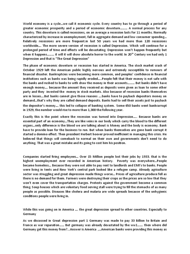 Economic Cycles & The Great Depression | PDF | Recession | Great Depression