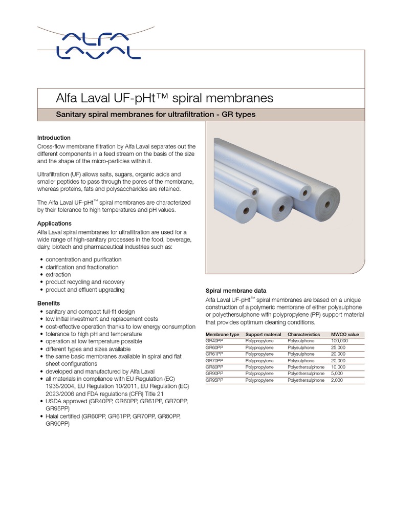 Alfa Laval Uf-Pht™ Spiral Membranes | PDF | Membrane | Chemistry