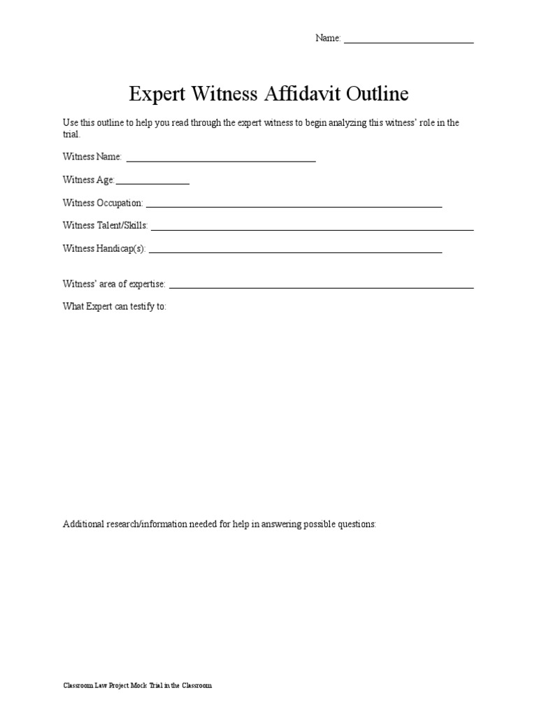 Mock Trial in The Classroom Expert Witness Affidavit Outline | PDF