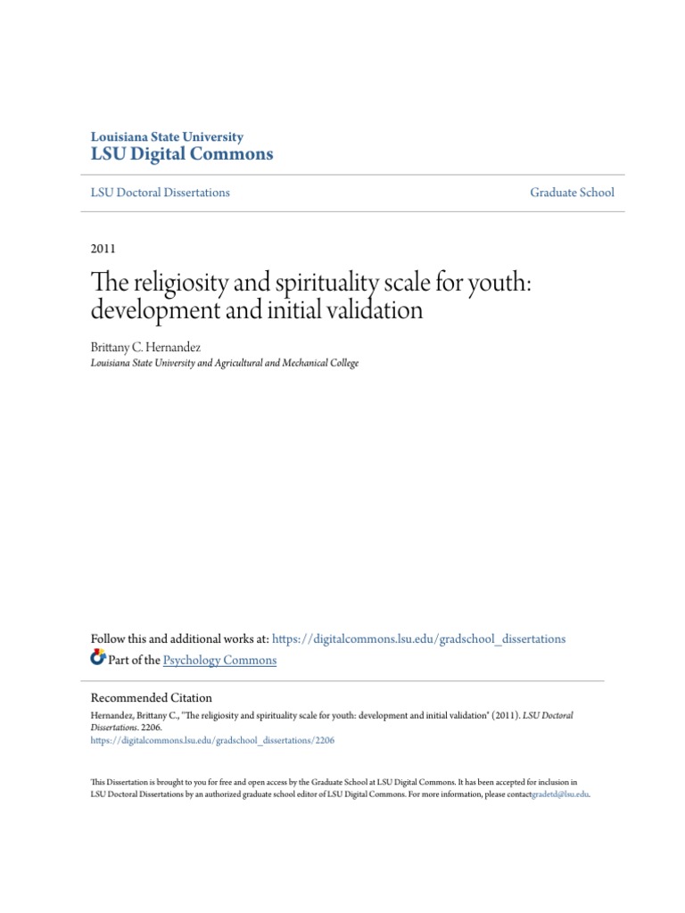 The Religiosity and Spirituality Scale For Youth - Development An | PDF ...