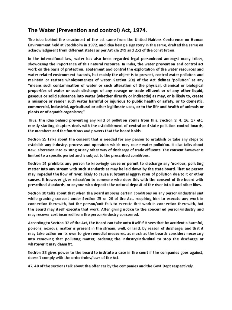 The Water (Prevention and Control) Act, 1974 | PDF | Water Pollution