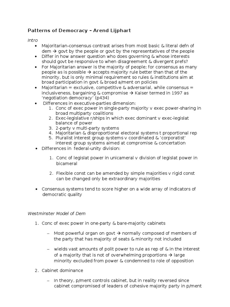 Patterns of Democracy - A. Lijphart | PDF | Democracy | Political ...