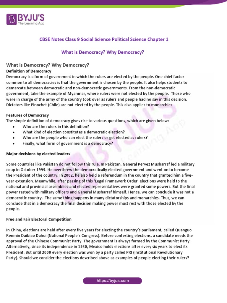 CBSE Notes Class 9 Social Science Political Science Chapter 1 What Is ...