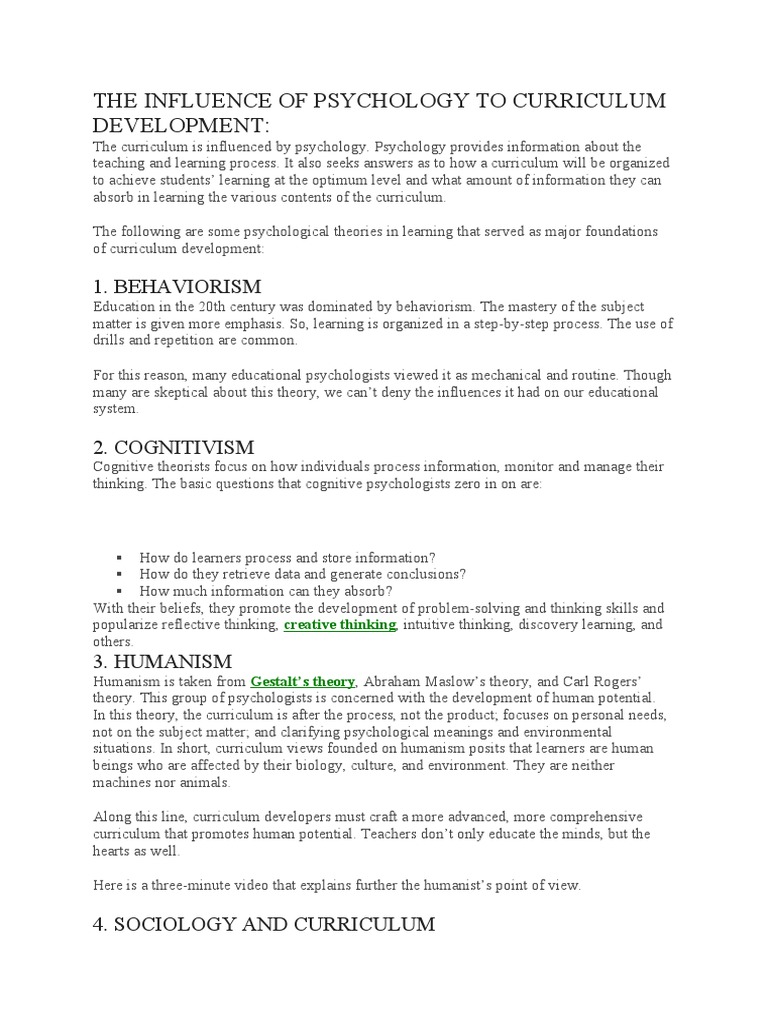 Psychological Foundations in Curriculum Development | PDF | Psychology ...