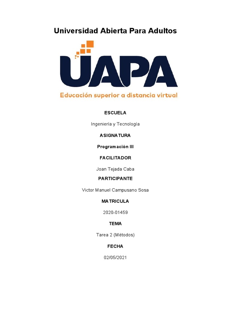 Tarea 2 Programacion 3 Uapa | PDF | Objeto (informática) | C Sharp ... Tarea 2 Programacion 3 Uapa | PDF | Objeto (informática) | C Sharp ...