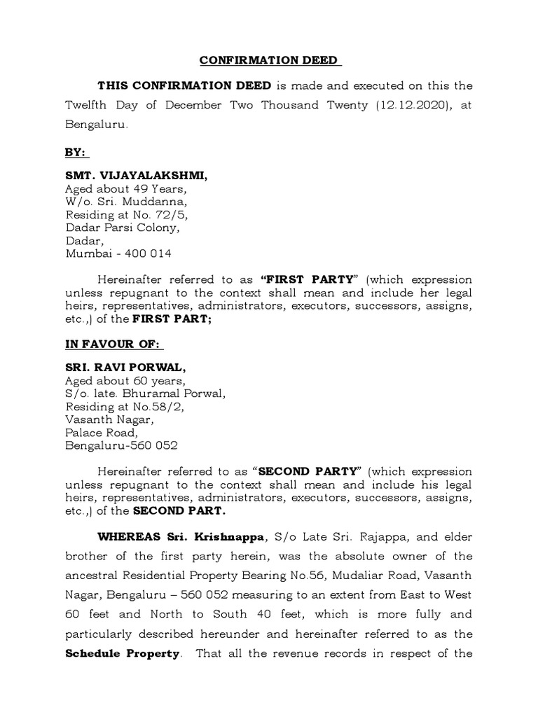 Confirmation Deed | PDF | Deed | Property