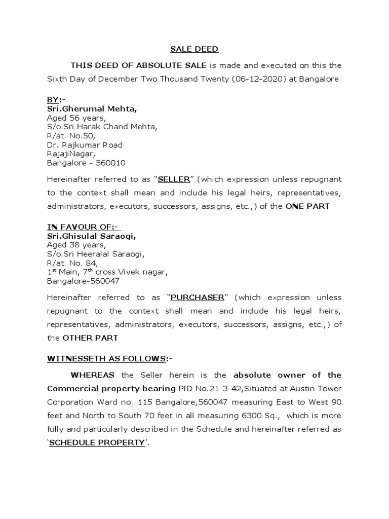 Sale Deed | PDF | Deed | Mortgage Law