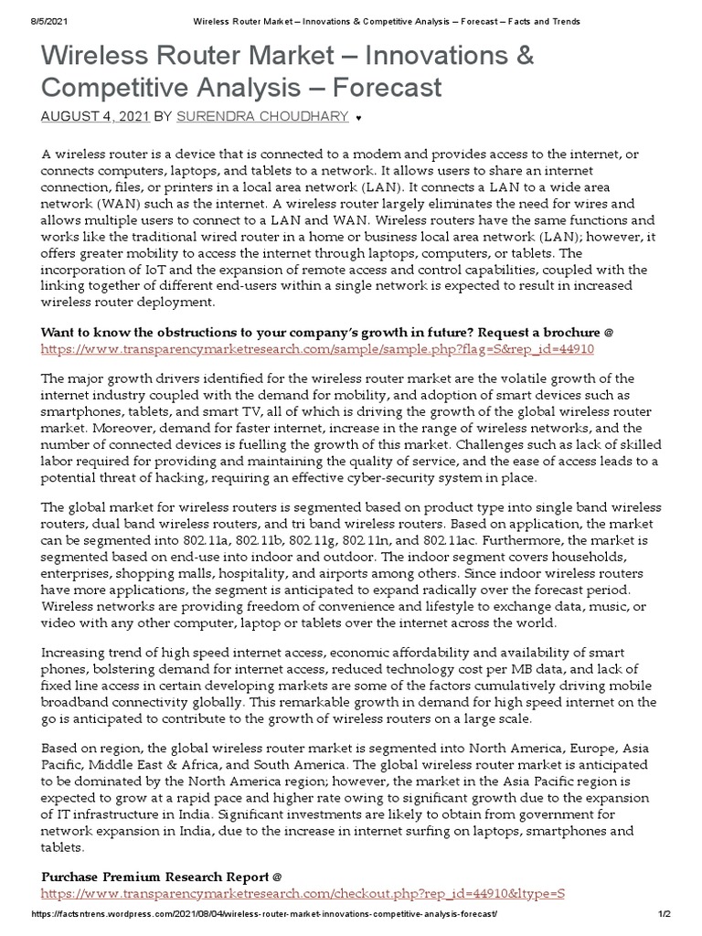 Wireless Router Market - Innovations & Competitive Analysis - Forecast ...